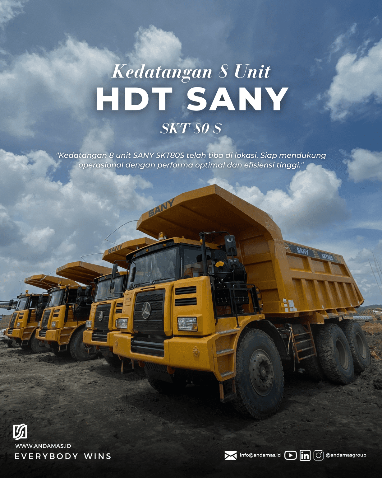 Kedatangan 8 unit HDT Sany SKT 80S | Andamas Group Official Website